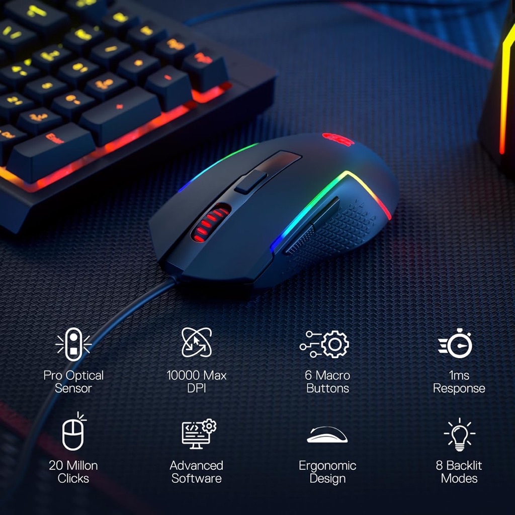 Redragon S141 RYLO RGB Gaming Keyboard & Mouse Combo, 98 Keys Wired RGB ...