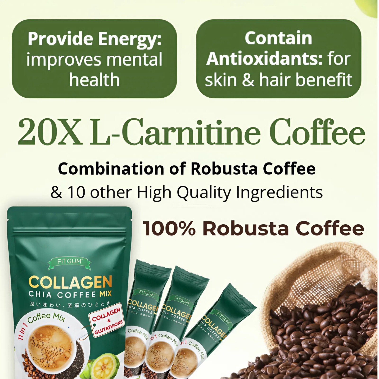 FITGUM 20X Collagen Chia Coffee For Weight Management Anti-Aging ...