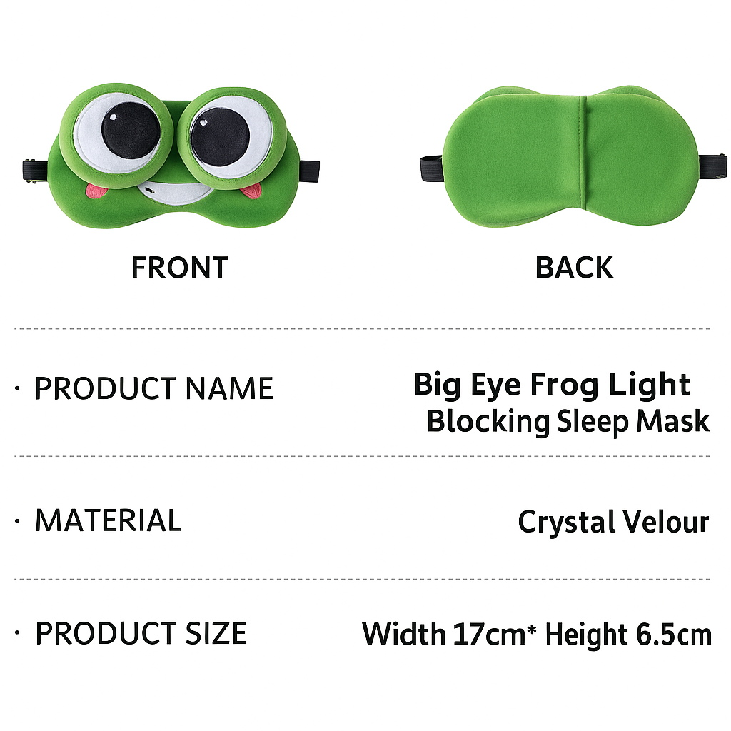 Cute 3D Frog Sleep Mask Soft Comfy Blocks Out Light for Nap & Travel ...