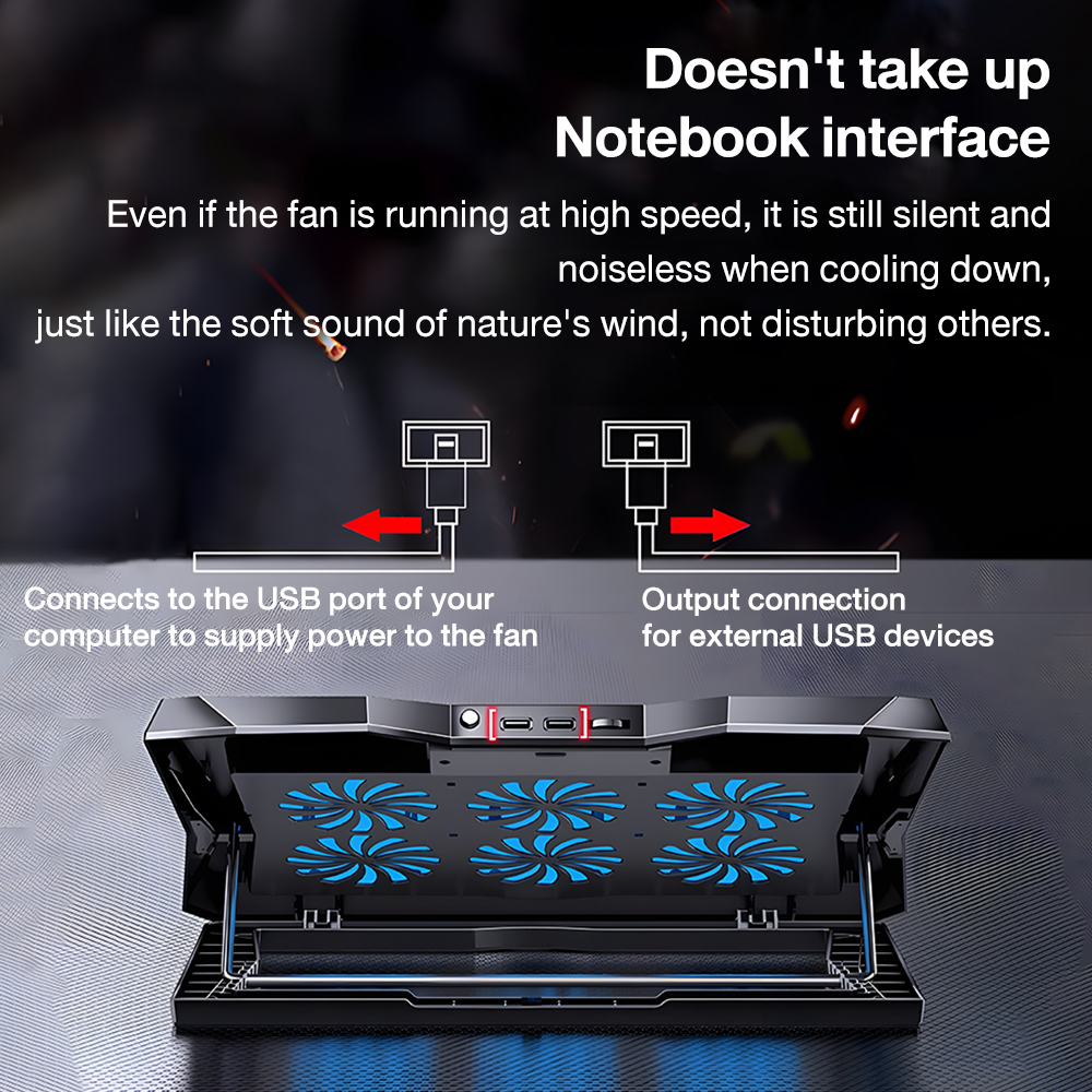 6 Fans Foldable Laptop Cooler Pad LED Light Fan Adjustable Height ...