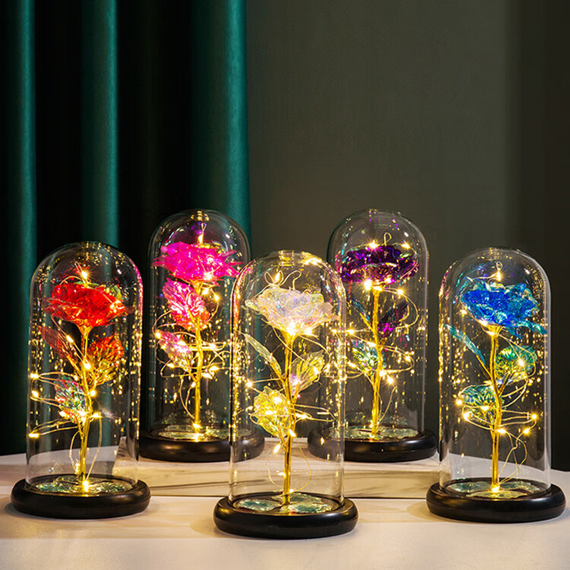 Mini Led Light Rose Artificial in Glass Dome Galaxy Rose Design as ...