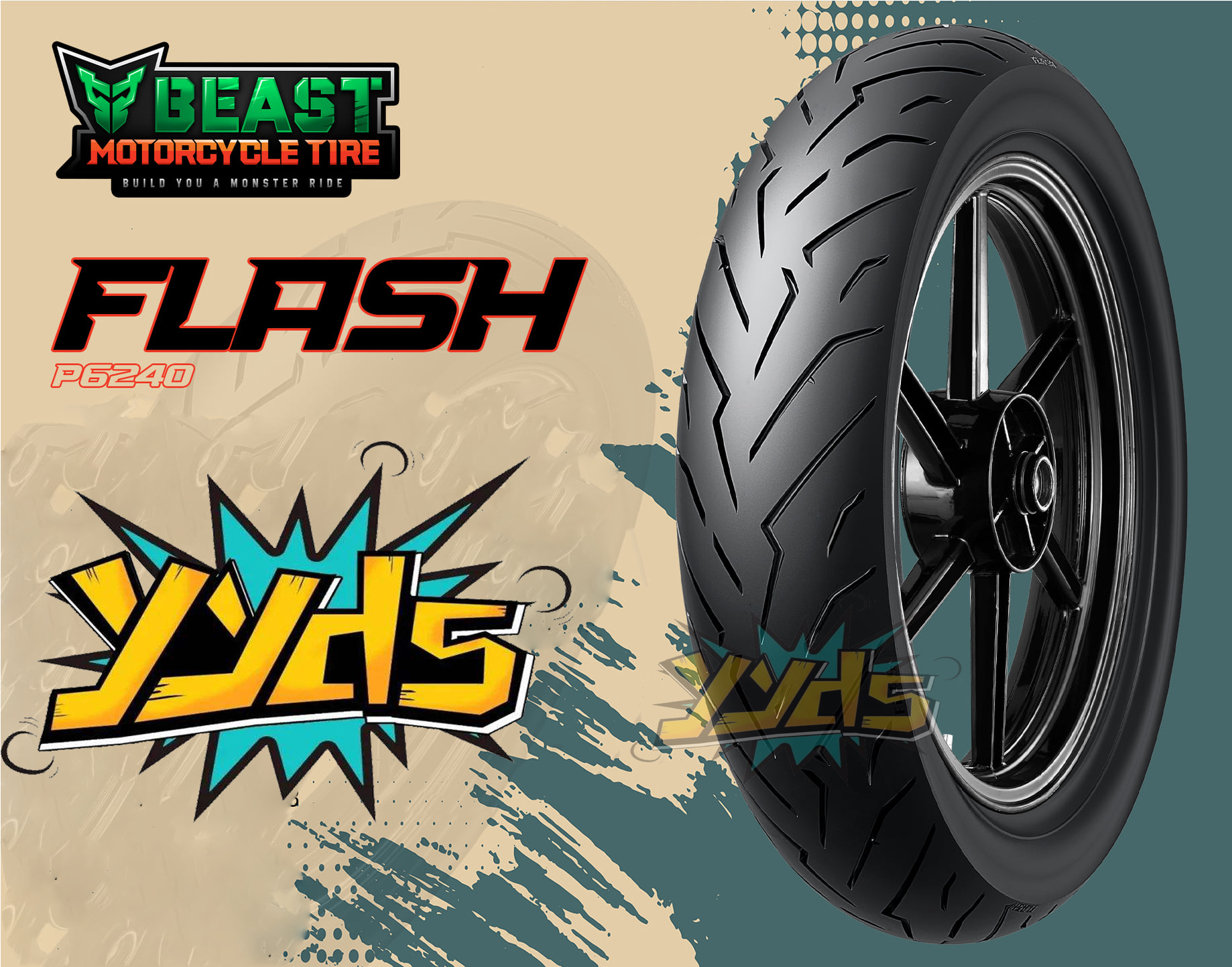 BEAST FLASH P6240 TUBELESS MOTORCYCLE TIRE 14 INCHES SKID TIRES ...
