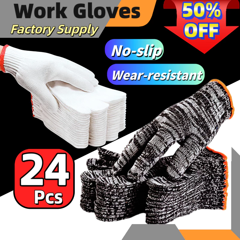 Cotton Gloves 24Pcs/12Pairs 1Dozen Thick Protection Work Gloves Safe ...