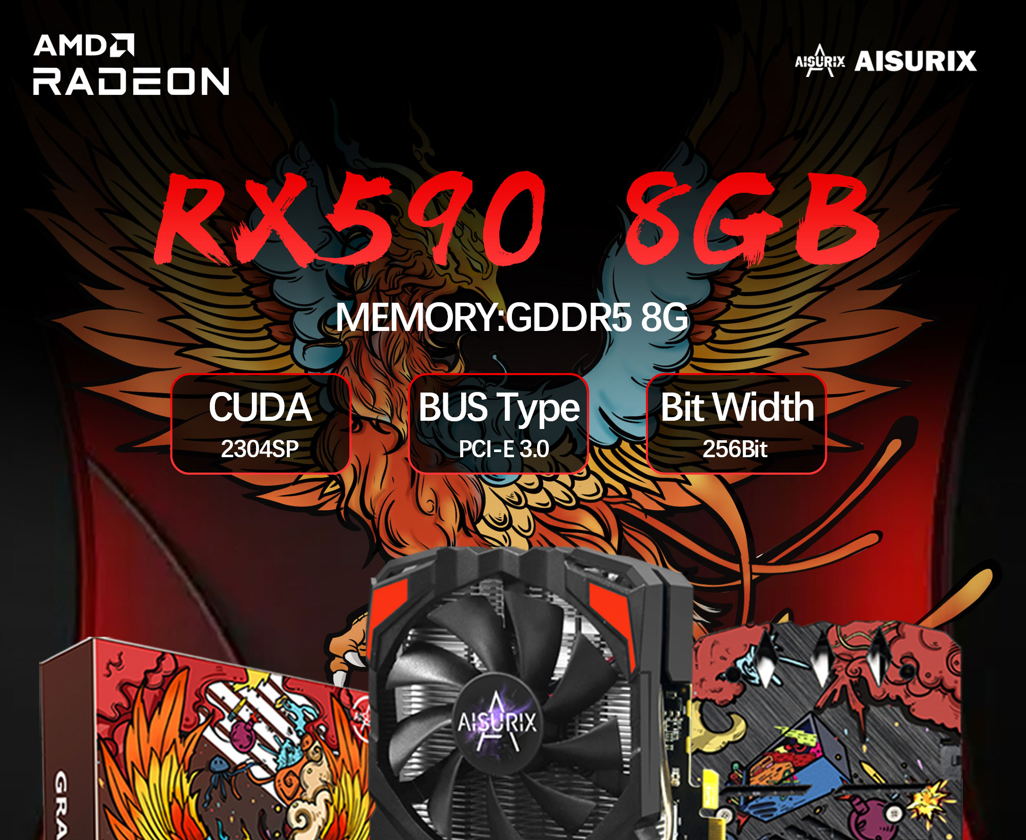 AISURIX RX590 8G NEW Graphics Card GDDR5 256Bit 2304sp AMD PC GPU Video ...