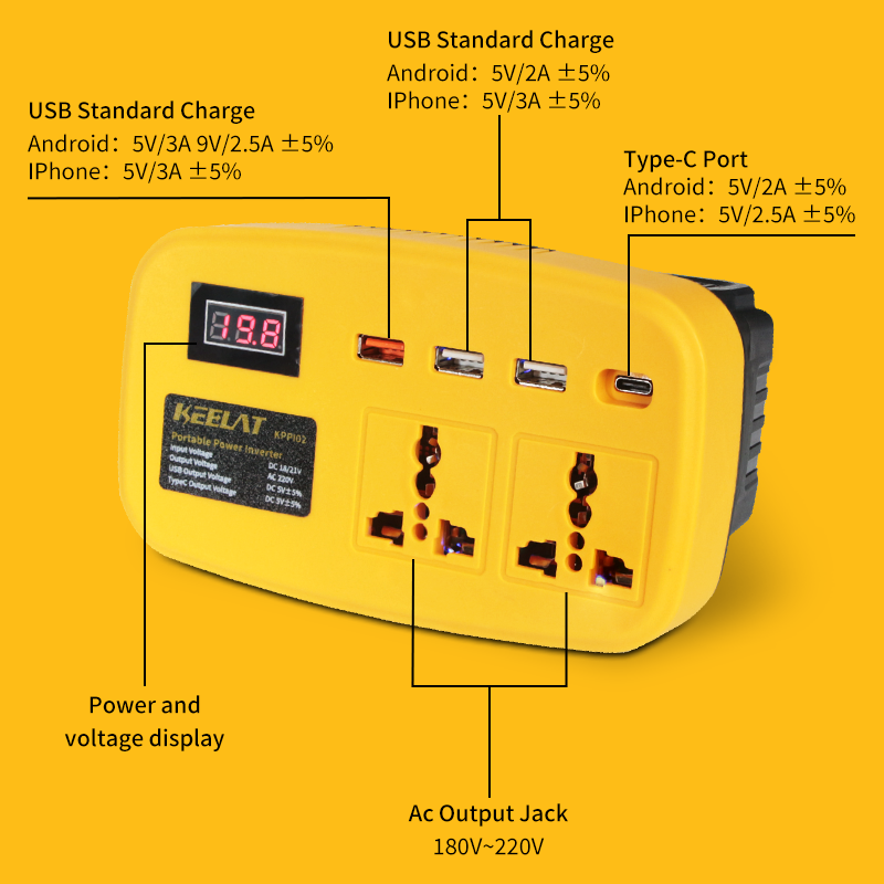 KEELAT Cordless Portable Mini Smart Inverter Power Converter Power ...
