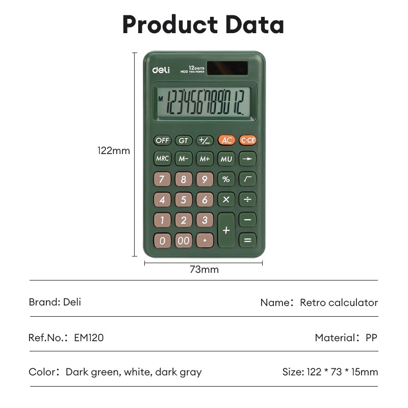 Deli 12-Digits Calculator Casio Portable Financial Calculators Office ...