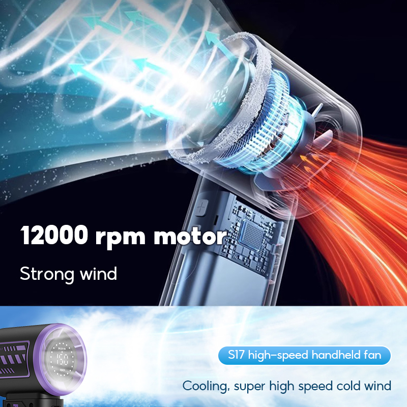 S17 High Speed Handheld Fan 4000mAh Rechargable Turbo Fan Strong Wind ...