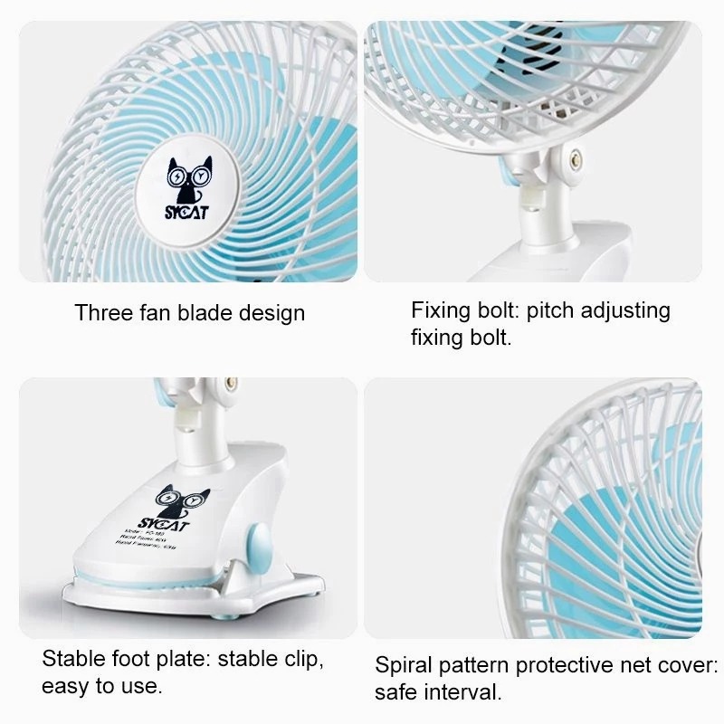 Small Desktop Fan Portable Shaking Head Three Blade Folding Table Clip ...