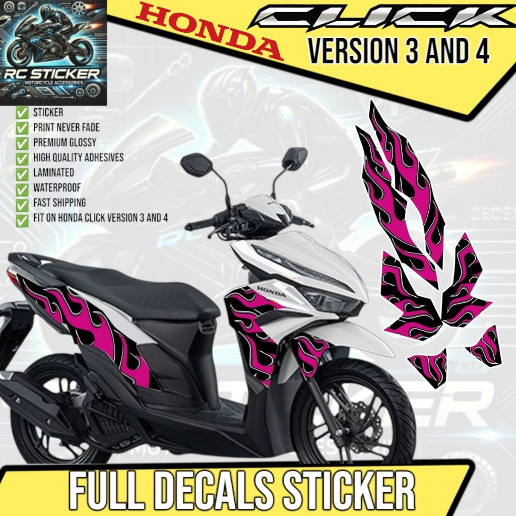 HONDA CLICK VERSION 3 AND 4 FULL DECALS STICKER FIRE LEFT AND RIGHT ...