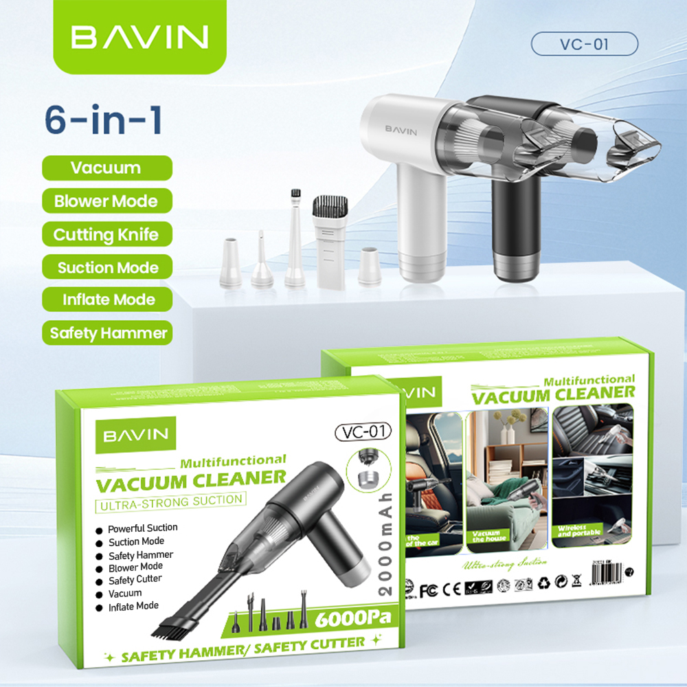 BAVIN VC01 2000mAh 6 in 1 Handheld Wireless Vacuum 6000Pa Suction Wet & Dry Use for Home & Car ...
