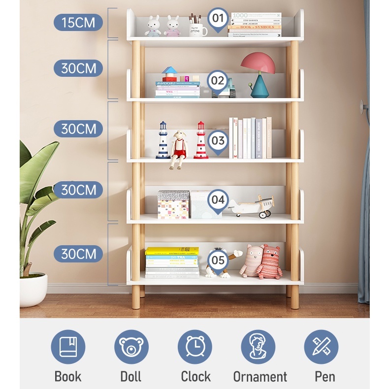 Wooden Book Shelf Organizer 3/4/5 Layers For Children Study Rack ...