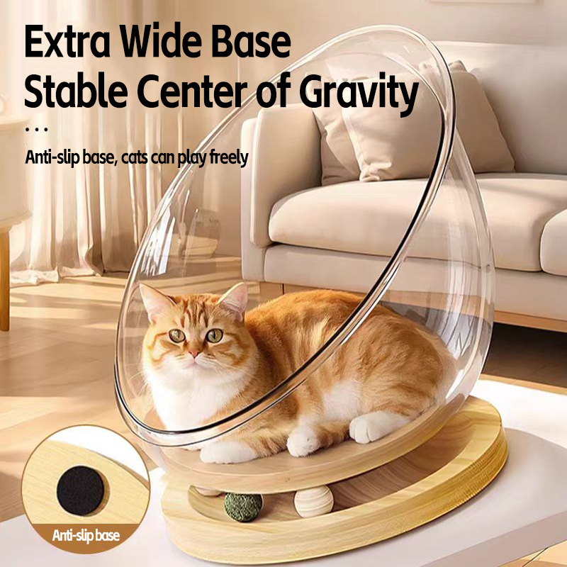 2-in-1 Space Capsule Cat Nest Full Transparency Semi-enclosed Acrylic ...