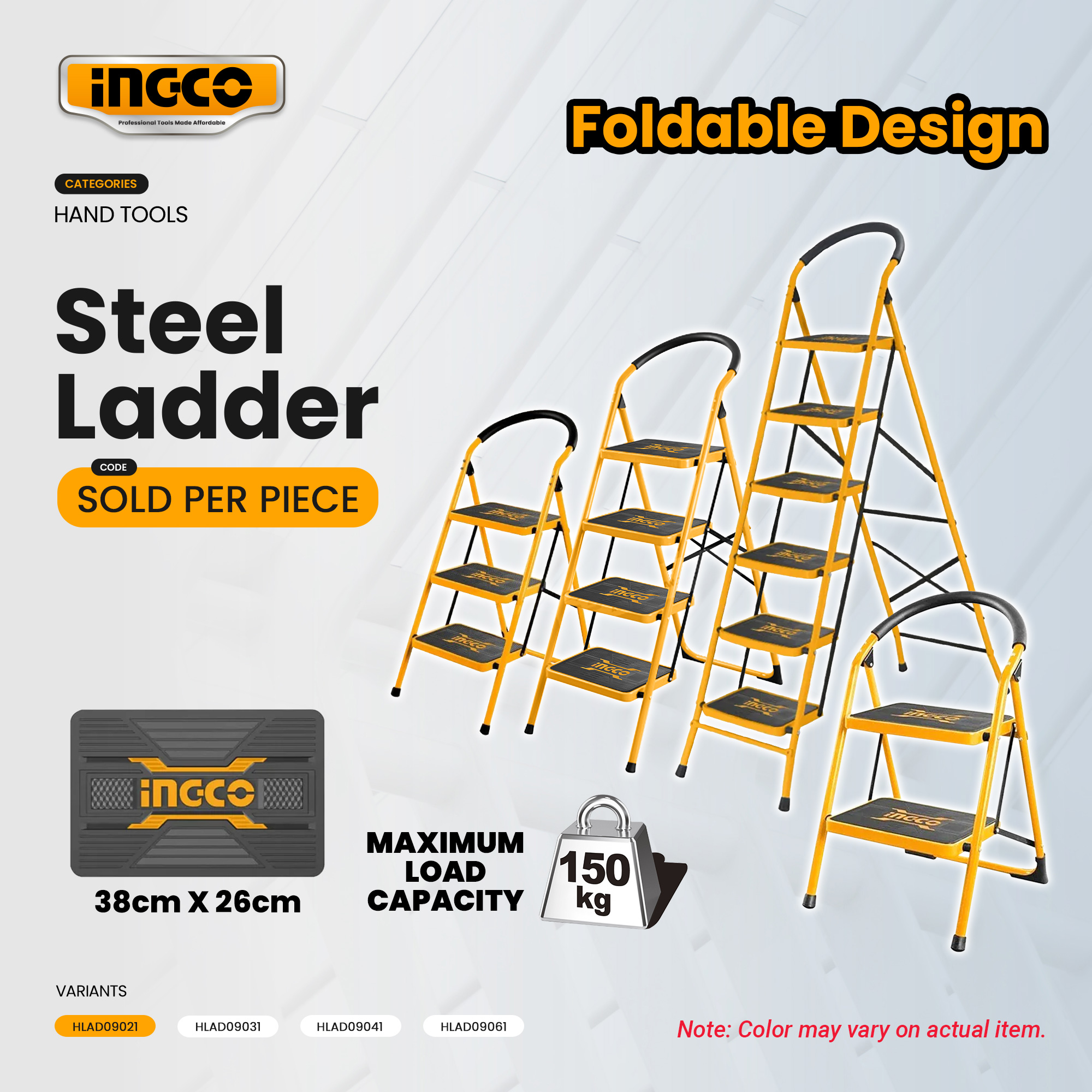 Ingco 6 Steps Steel Ladder 150kg Capacity Anti-Slip w/ Wide Platform ...