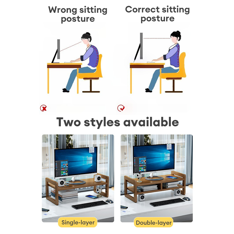 TUBUAN Bamboo Monitor Stand 1Layer/2Layer Computer Monitor Riser Wood ...