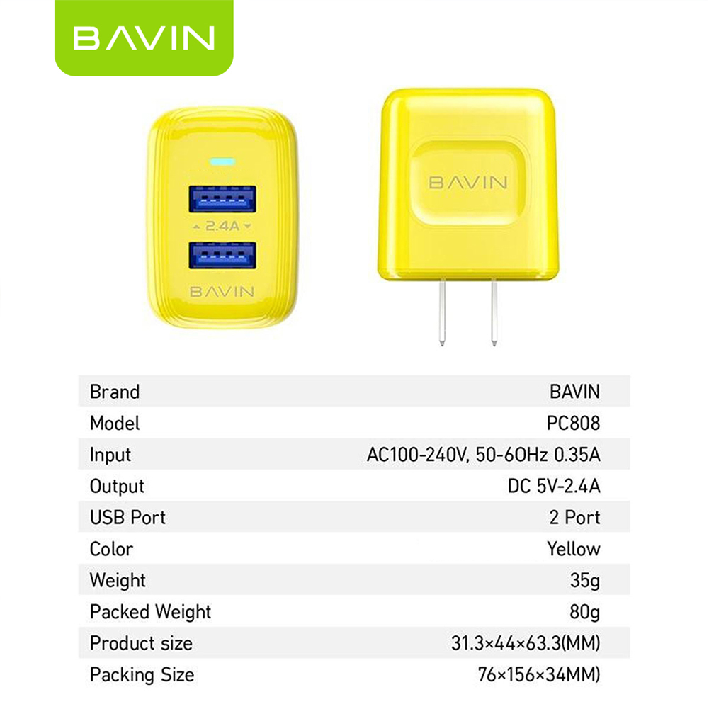 BAVIN PC808 Universal 2.4A Dual USB Port Wall Charger Adapter Fast ...