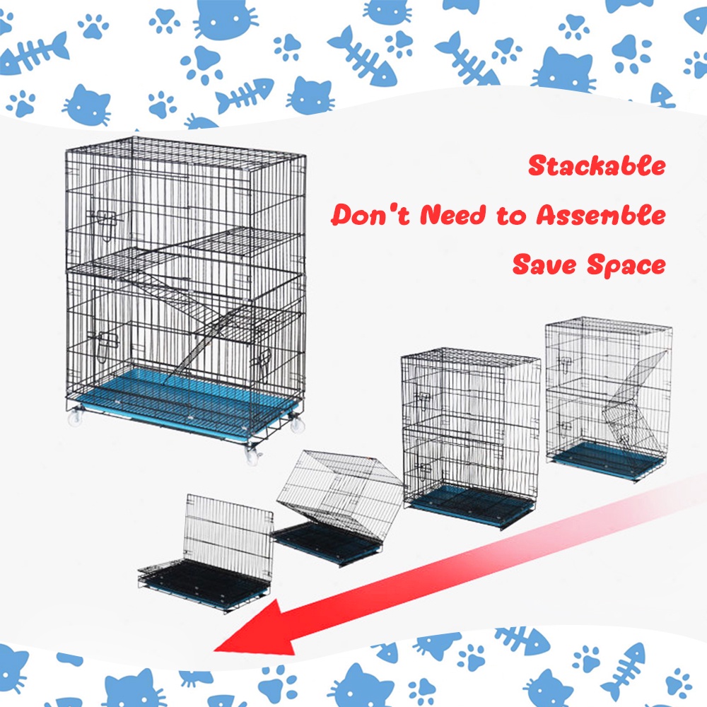BahayPets Collapsible Cat Cage 2/3/4 Layers With Wheels Big Pet Cage ...