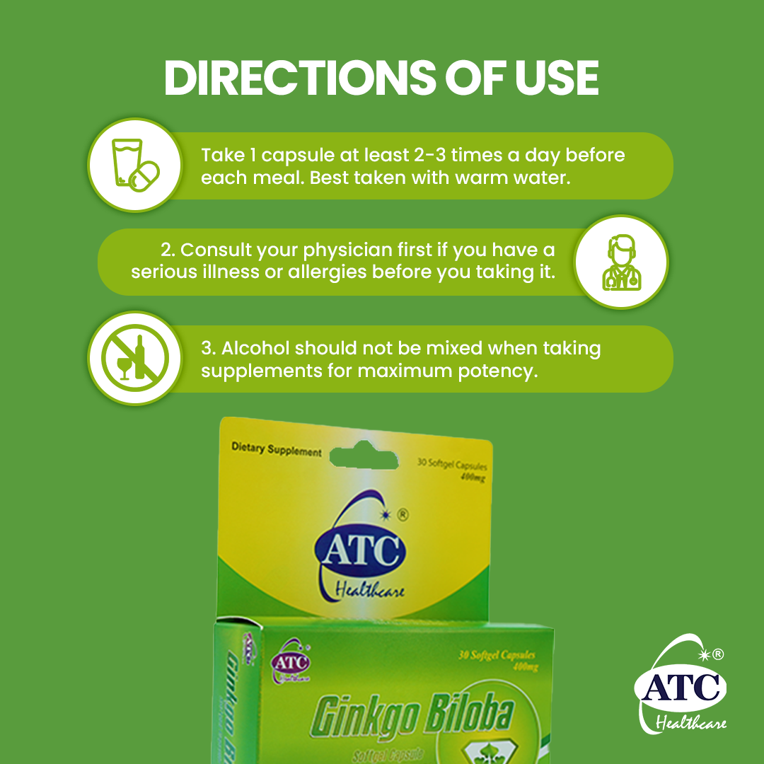 ATC Ginkgo Biloba 30’s Brain Enhancement Improve Memory Intelligence ...