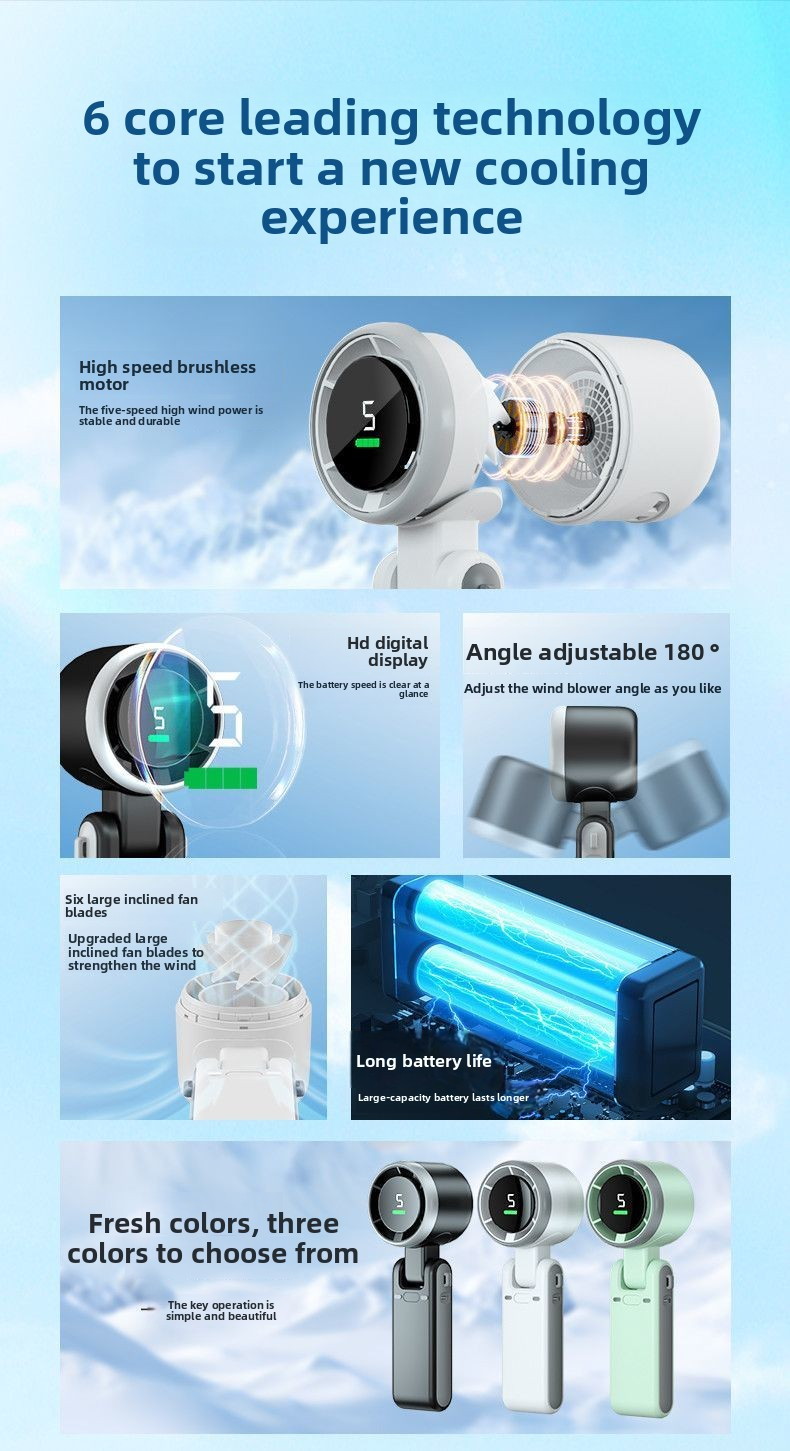 N607 Handheld Fan Turbo Fan Portable Foldable MINI pocket5 Speeds USB ...