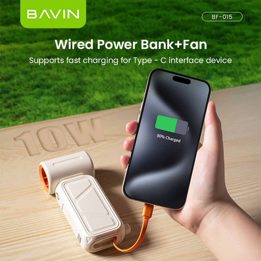 BAVIN BF015 2in1 17650RPM Handheld Mini Turbo Fan w/ 8000mAh Powebank | 5 Wind Levels & LED ...