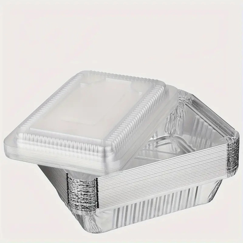 【10pcs】Disposable Tin Foil Box Plastic Cover Rectangular Food Packaging ...