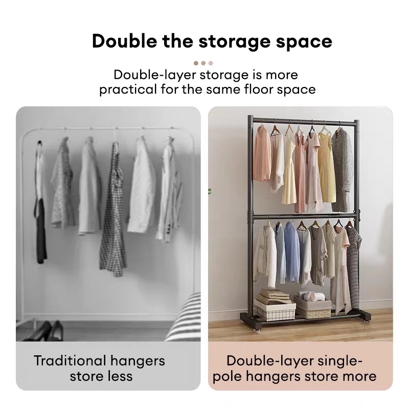Double Layer Clothes Drying Rack Stainless Bedroom Household Simple ...