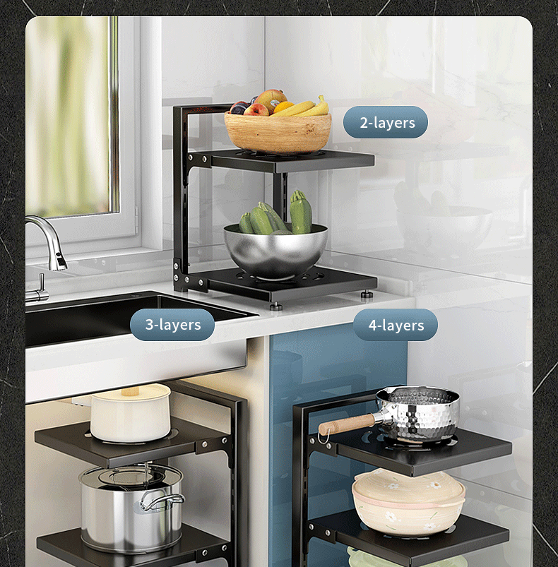 Kitchen rack Kitchen Pan Organizer 2-5 layer Pot Rack Adjustable ...