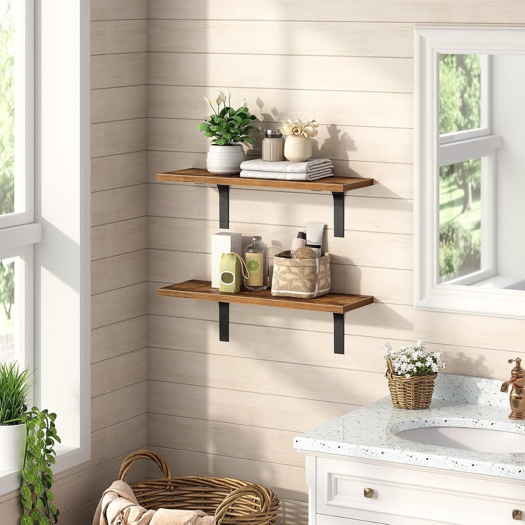 Wood Floating Wall Shelves Water Resistant 50KG-Space Saving Display ...