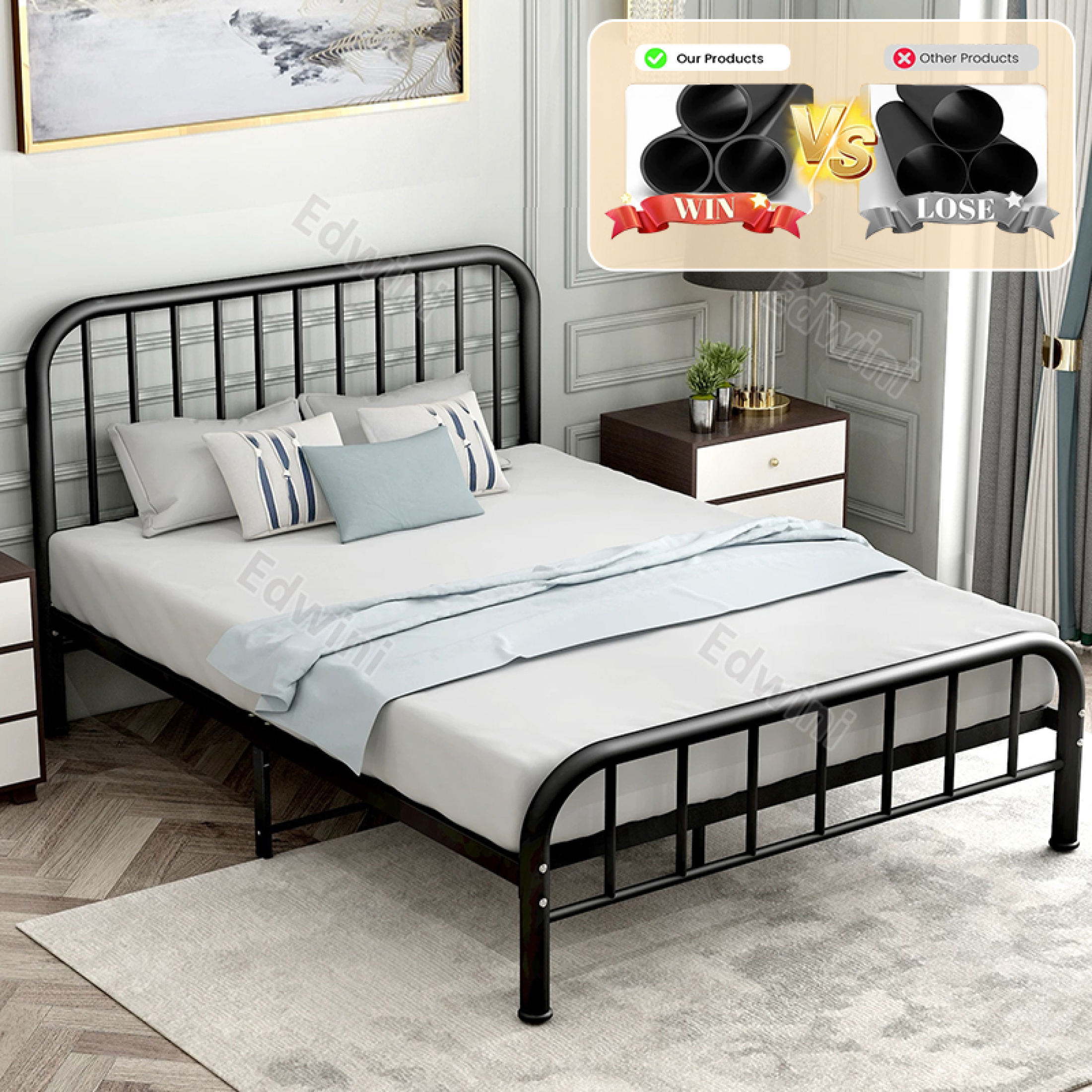 Retro Iron Bed Frame Duty Heavy Bedframe Single/Double Size Assemble ...