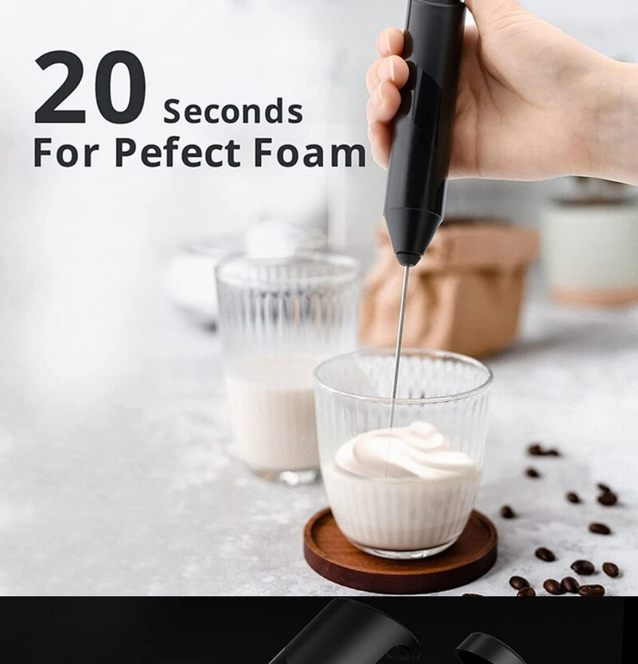 Cocious Electric Milk Frother Handheld with Stainless Steel Stand for ...