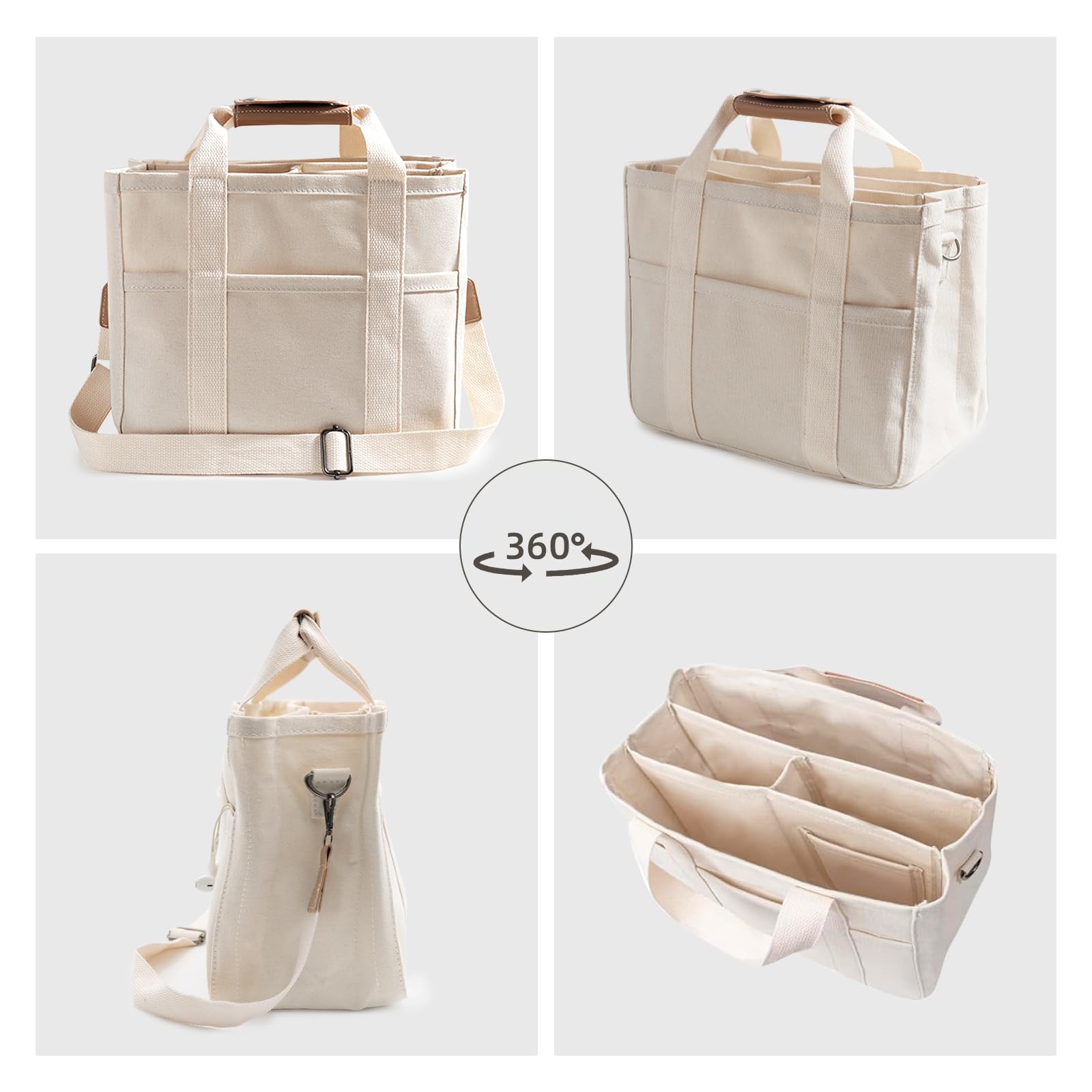 3-Layer Canvas Tote Bag Durable Lightweight Crossbody Shoulder Bag ...