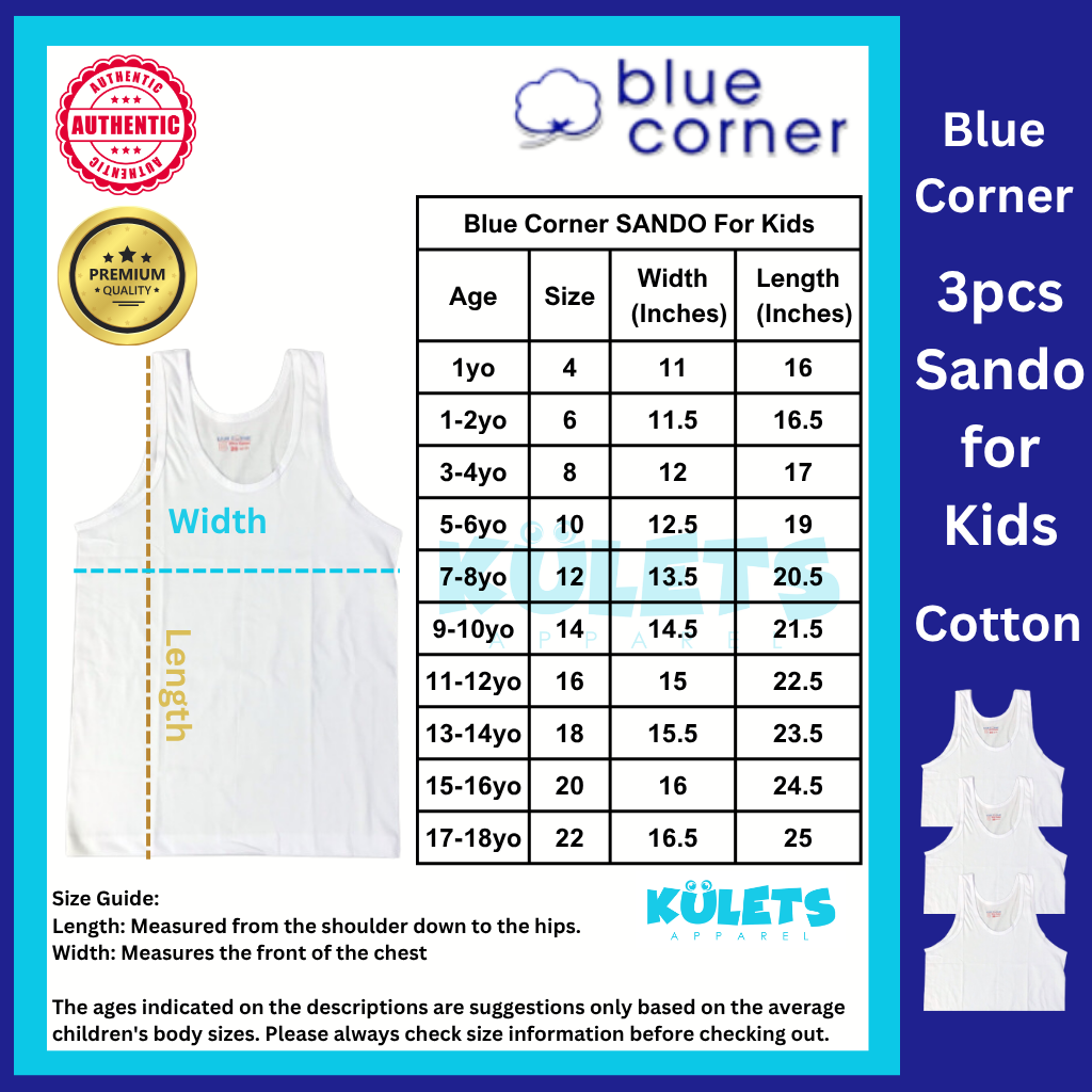 Wholesale 3 Pieces Blue Corner Cotton Sando for Boys White Inner Wear ...