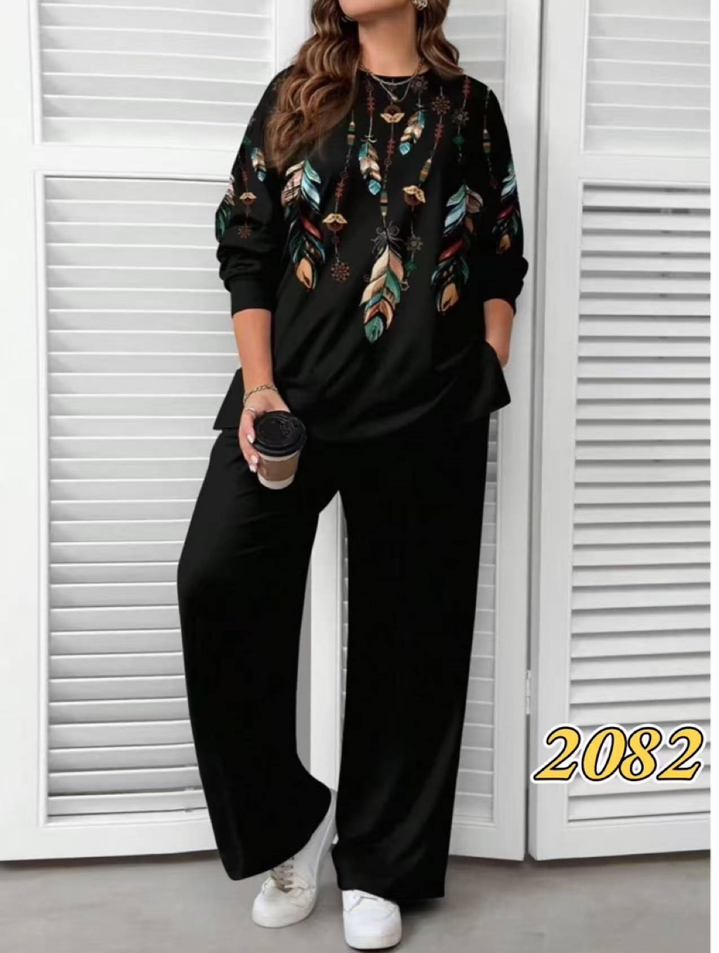 2081/ 2082 A.M plus size print terno pants can fit to XL | Shopee ...