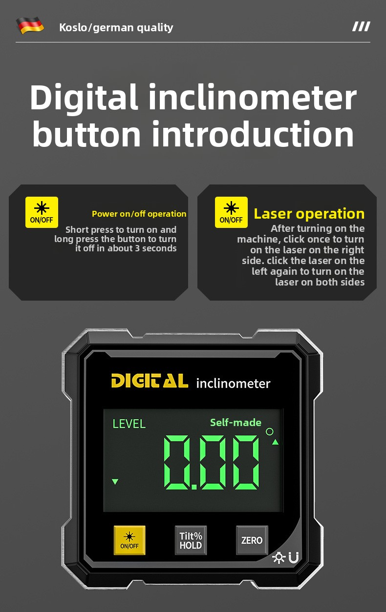 High Precision Digital Laser Level with Inclinometer & Angle ...