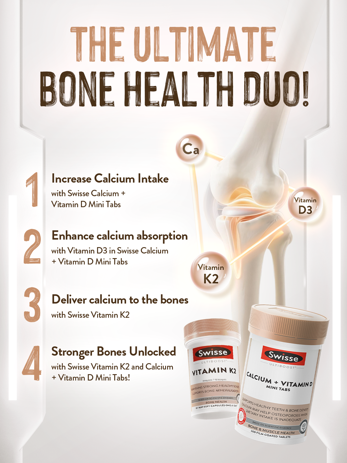 Swisse Ultiboost Calcium + Vitamin D Mini 300 Capsules + Vitamin K2 60 ...