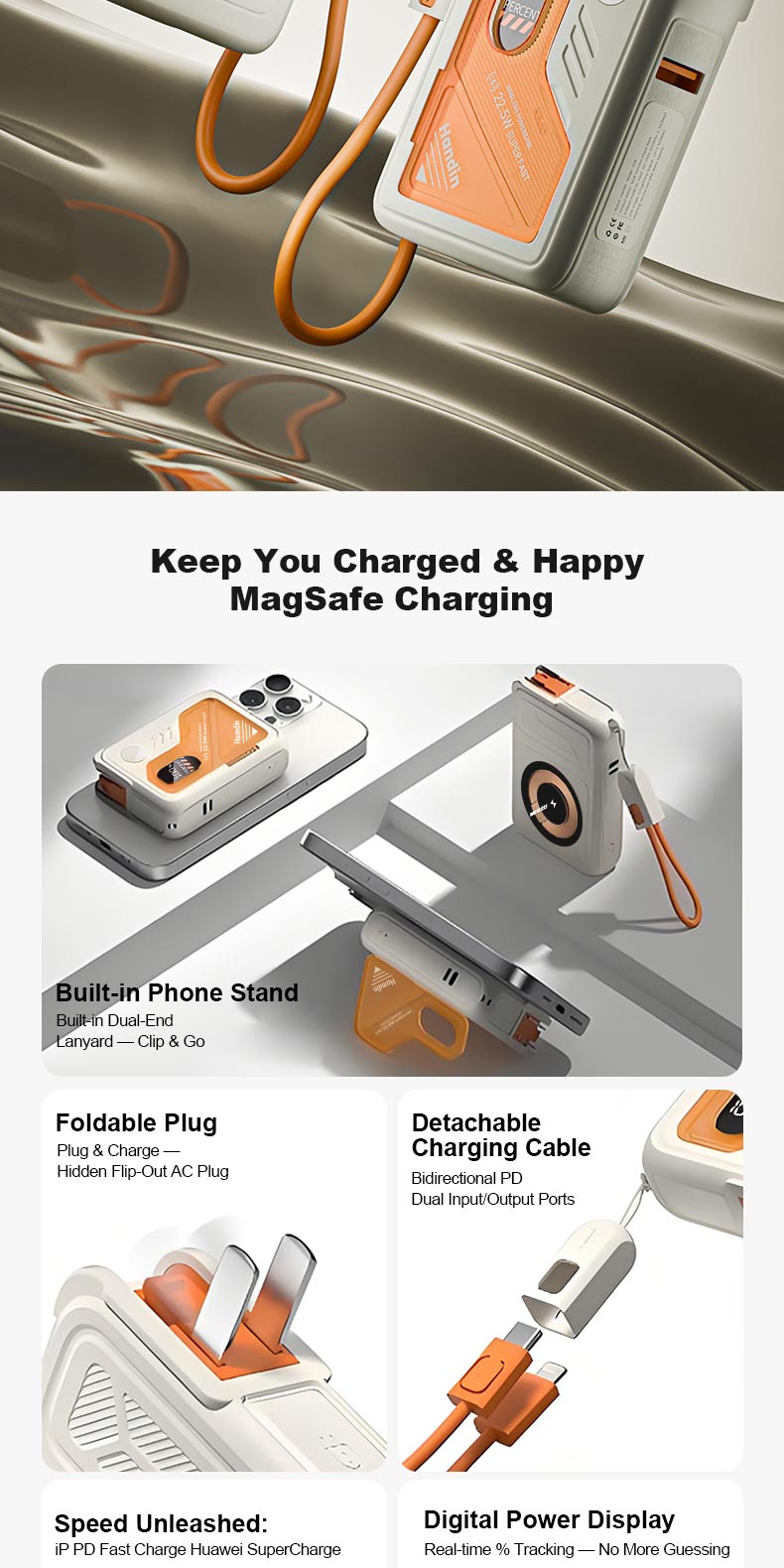 Handin 20000mAh Mini Powerbank Fast Charging 5 in 1 Original Magnetic Wireless Portable Charger ...