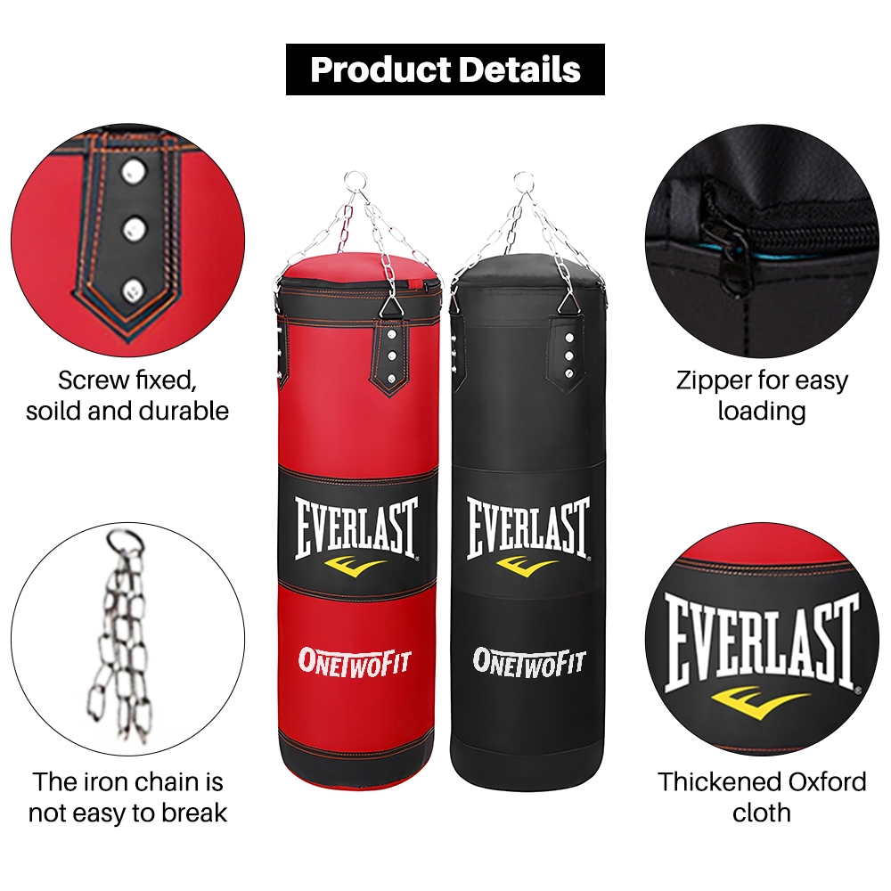 OneTwoFit Boxing Sandbag Punching Bag 120CM Hollow Heavy Duty Training ...