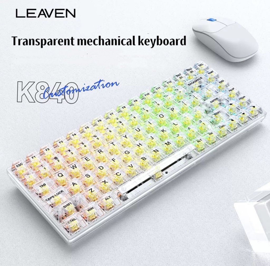 LEAVEN K840 Transparen Mechanical Keyboard Hot Swap 84 Keys Wired Gaming Keyboards With RGB ...