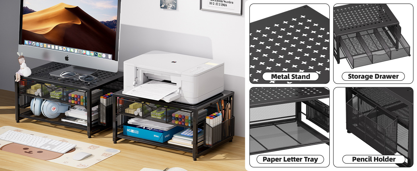 Printer Stand Rack Office Desktop Organizer Rack Metal Desktop Stand ...
