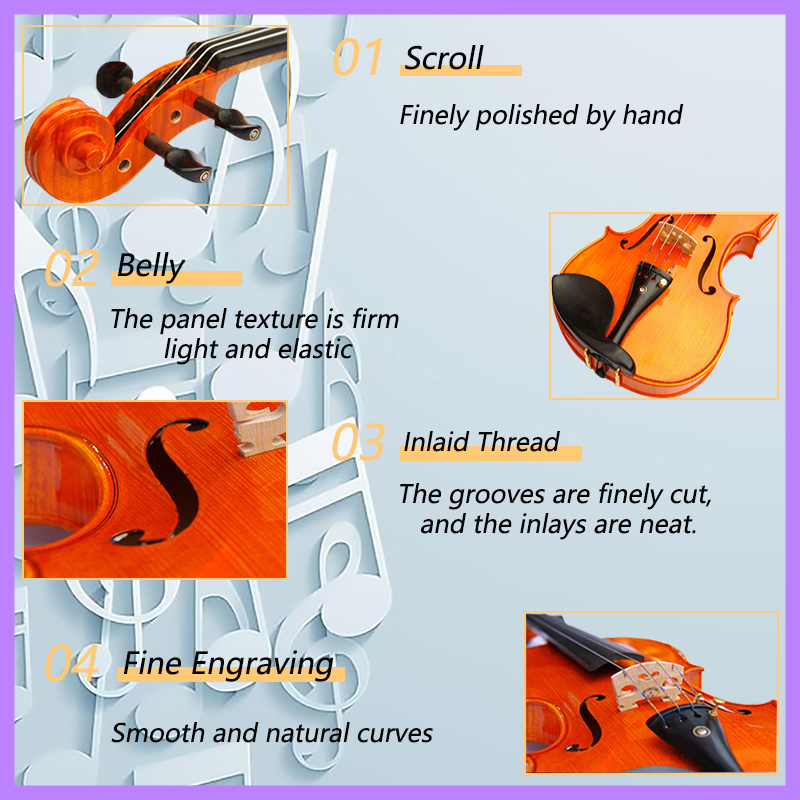 Heart String Violin Instrument Full Size Violin Set Wood Violin 4/4 3/4 ...