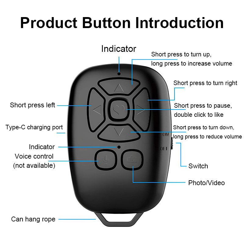 Rechargeable Bluetooth Phone Remote For Selfie/Video/Page Turn Control ...