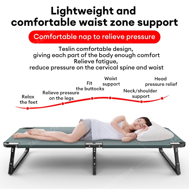 TABLETROVE Folding Bed Adjustable Portable Bed Portable Single Bed With ...