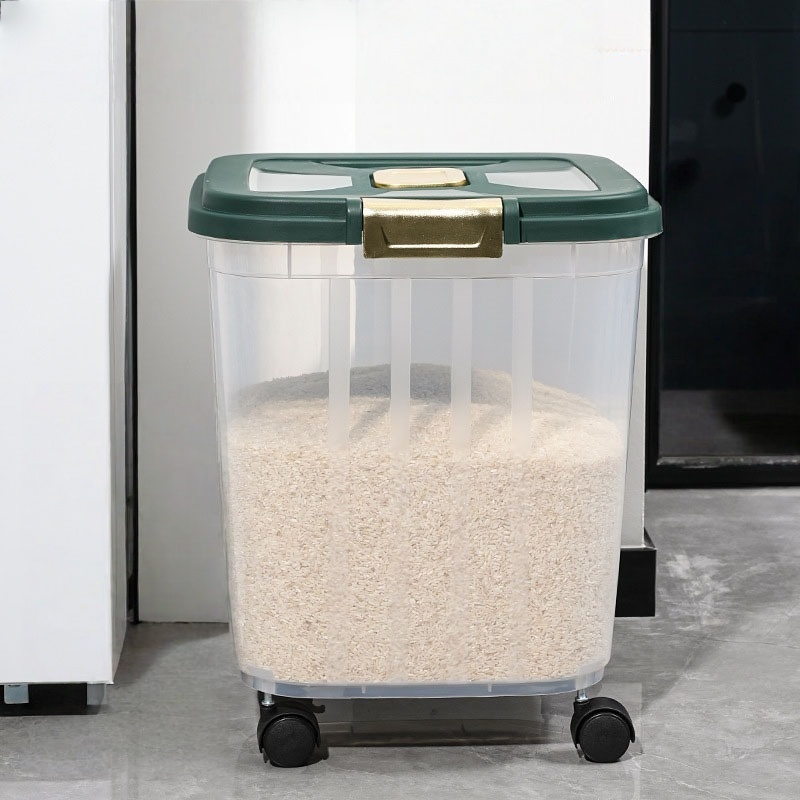 25kg Rice Dispenser Rice Box Storage Container with Cup Wheels Insect ...