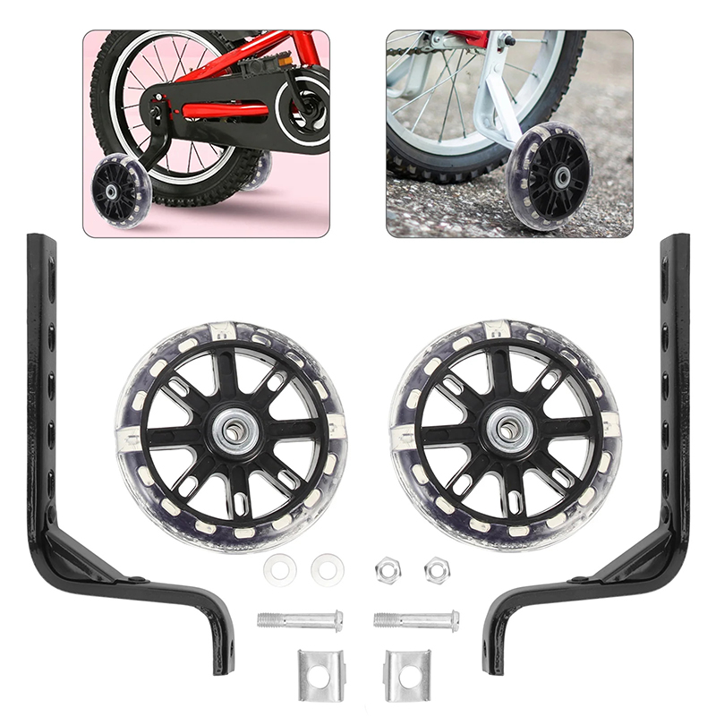2PC Universal Kids Bike Training Wheels With Flash Children Bike ...