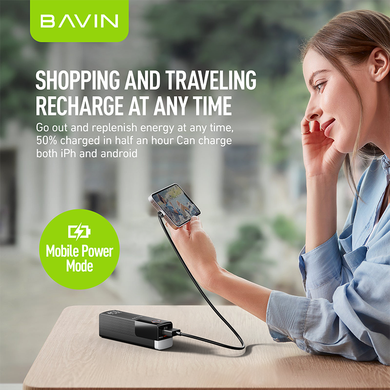 BAVIN PC1053 5000mAh Portable Fast Charging Powerbank 20W Input 22.5W Output & AC Plug (FREE ...