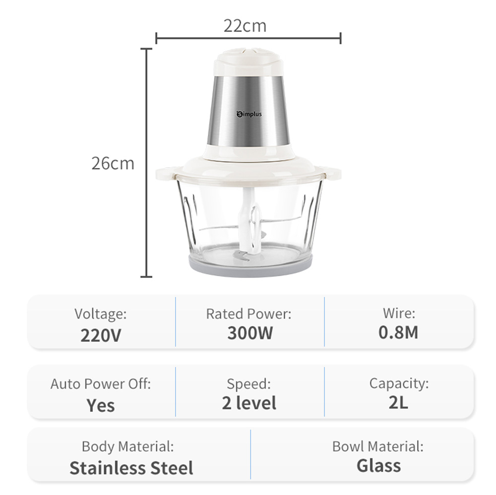 Simplus 2L Electric Meat Grinder Food Processor Stainless Steel Food ...