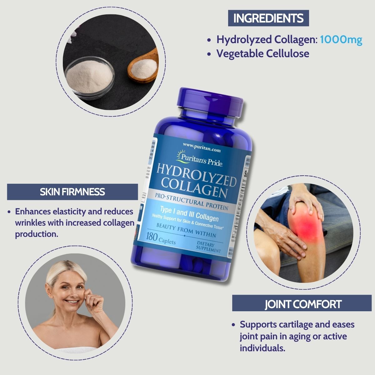 Collagen Supplement Puritans Pride Hydrolyzed Collagen 1000mg Skin And ...