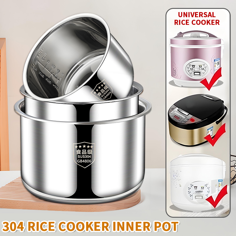 304 Stainless Steel Rice Cooker Inner Pot Replacement 2L/3L/4L/5L/6L Food Grade Non-Stick Liner ...