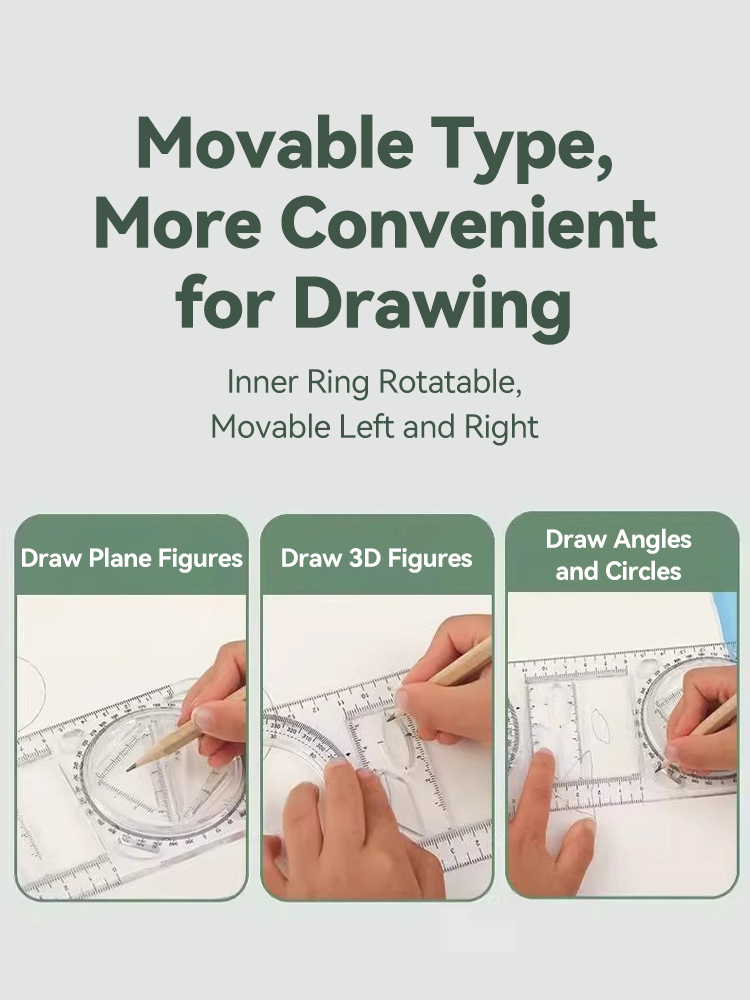 ICON Multi-use Rotating Geometric Drawing Ruler Clear PVC Precise ...