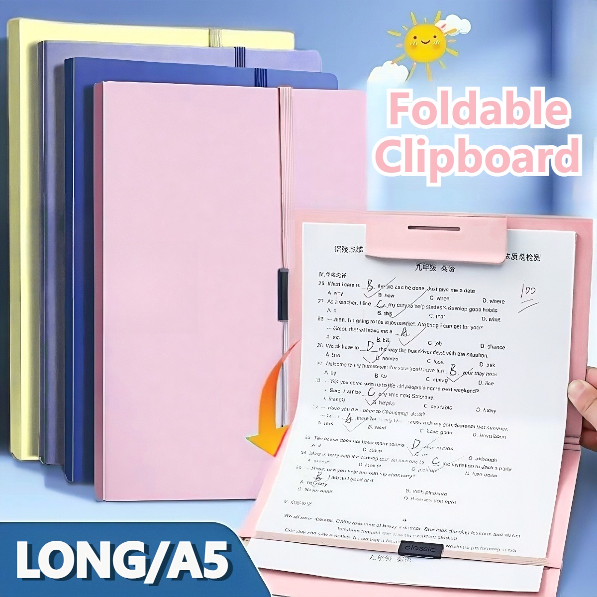 Foldable Clipboard Long/A4/A5 Portable Paper Clipboard Folded Writing ...