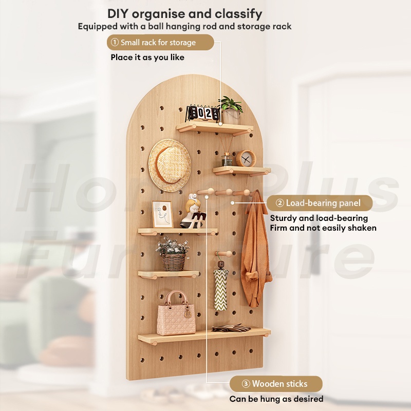 Solid Wood Pegboard Wall Storage Display Rack With Holes DIY Kit Hole ...